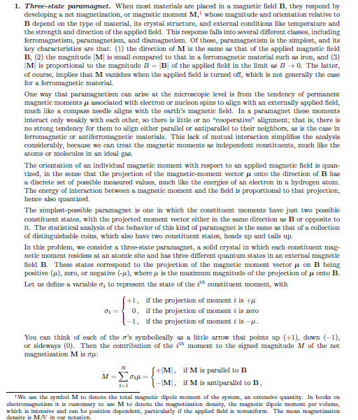 1. Three-state paramagnet. When most materials are | Chegg.com