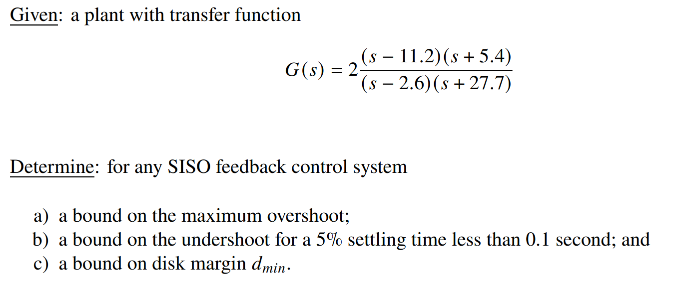 Solved Given: a plant with transfer function | Chegg.com