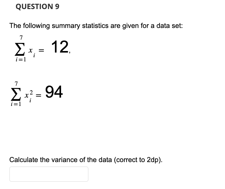 Solved The following summary statistics are given for a data | Chegg.com