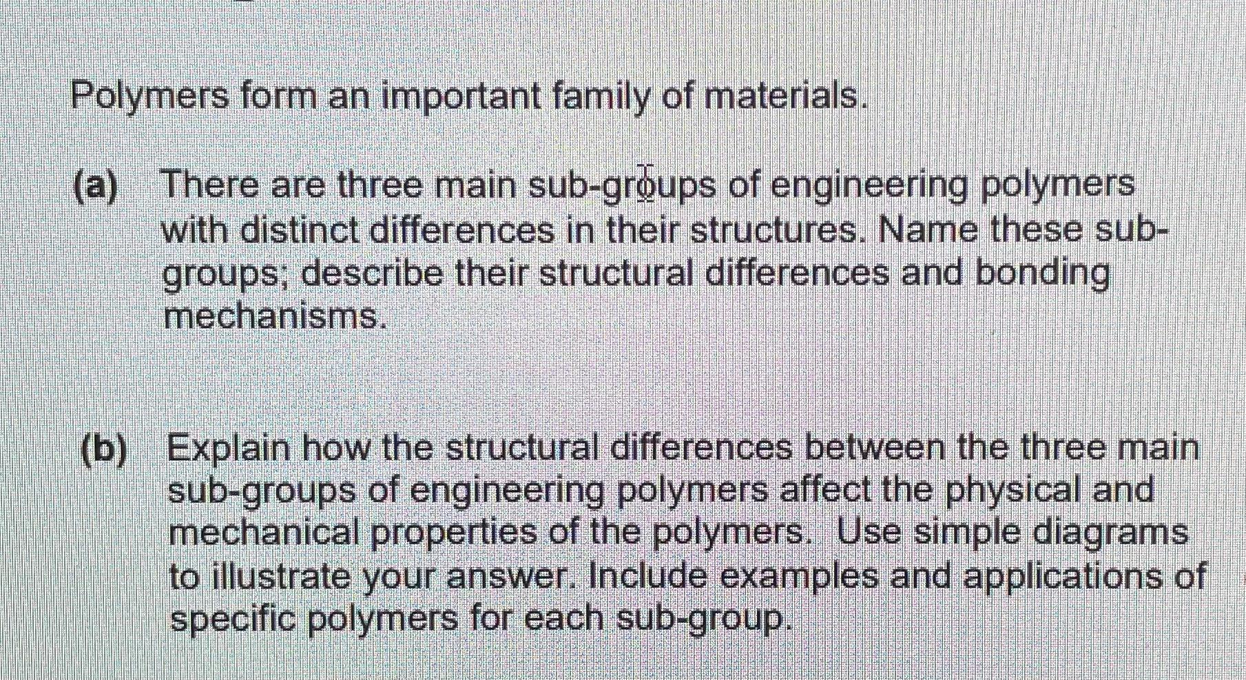Solved Polymers form an important family of materials. (a) | Chegg.com