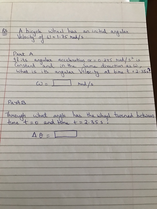 Solved A bicycle wheel has an initial angular velocity of w | Chegg.com