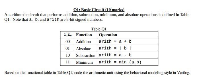 Solved Q1: Basic Circuit (10 marks) An arithmetic circuit | Chegg.com