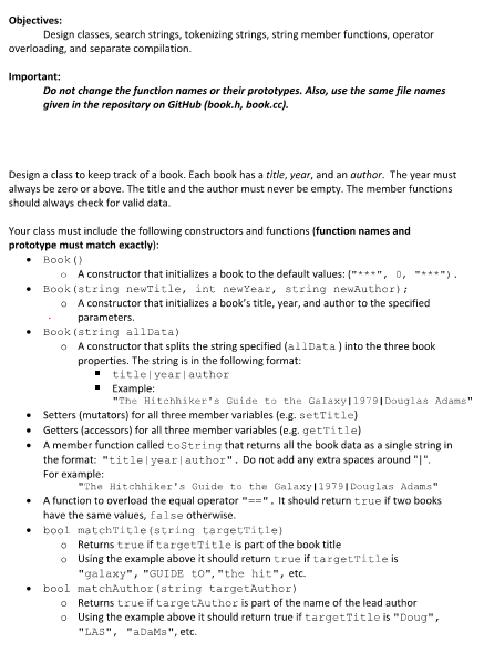 Solved Objectives: Design classes, search strings, | Chegg.com