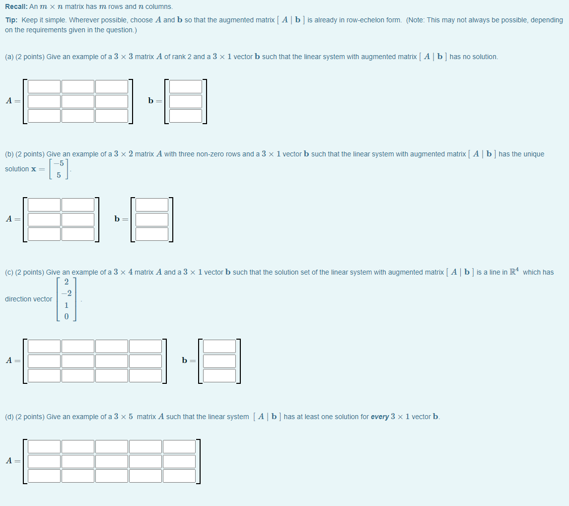 Solved Recall: An m x n matrix has m rows and n columns. | Chegg.com