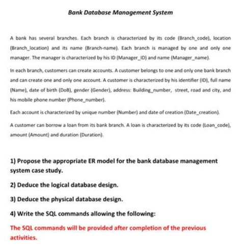 Solved Bank Database Management System A bank has several | Chegg.com