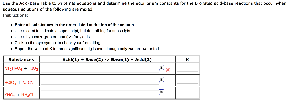 Solved Use the Acid-Base Table to write net equations and | Chegg.com