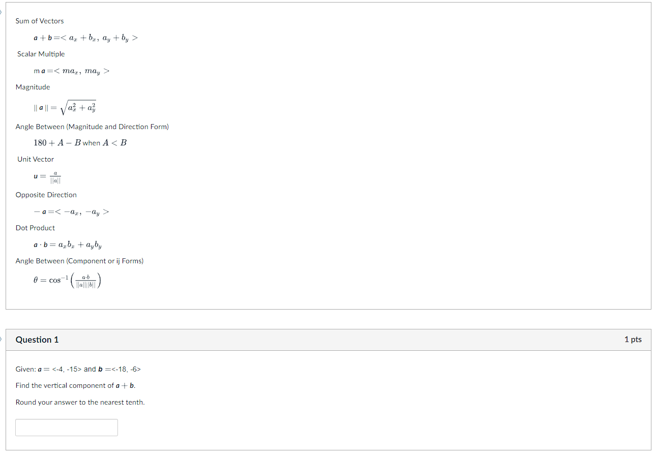 Solved Sum of Vectors a+b= ax+bx,ay+by> Scalar Multiple ma= | Chegg.com