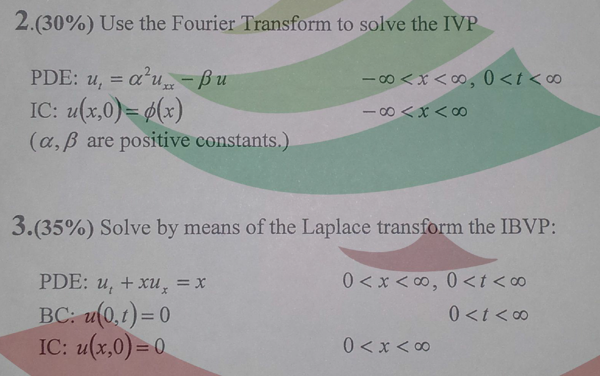 Solved 2.(30%) Use the Fourier Transform to solve the IVP -0 | Chegg.com