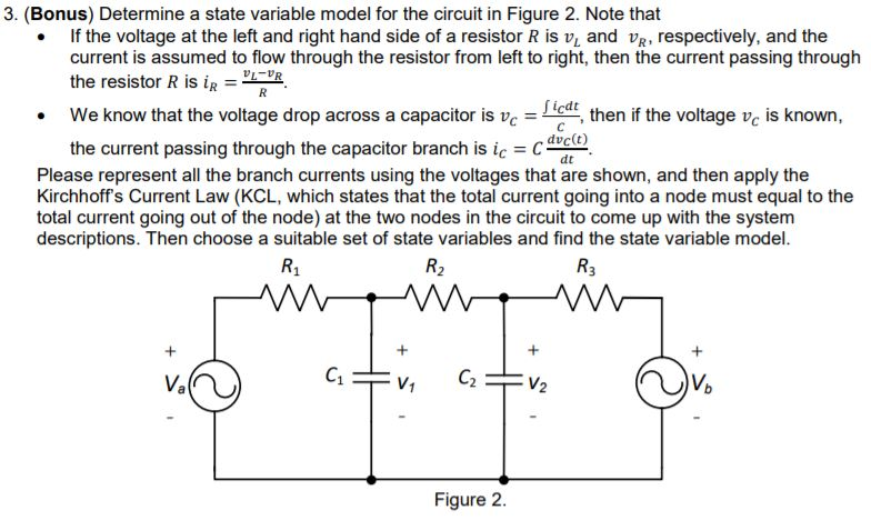 Solved 3. (Bonus) Determine a state variable model for the | Chegg.com