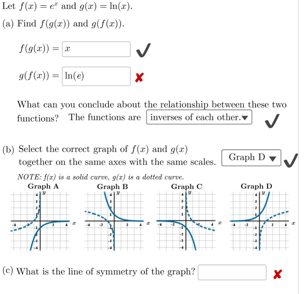 Solved Let f(x)=ex and g(x)=ln(x). (a) Find f(g(x)) and | Chegg.com