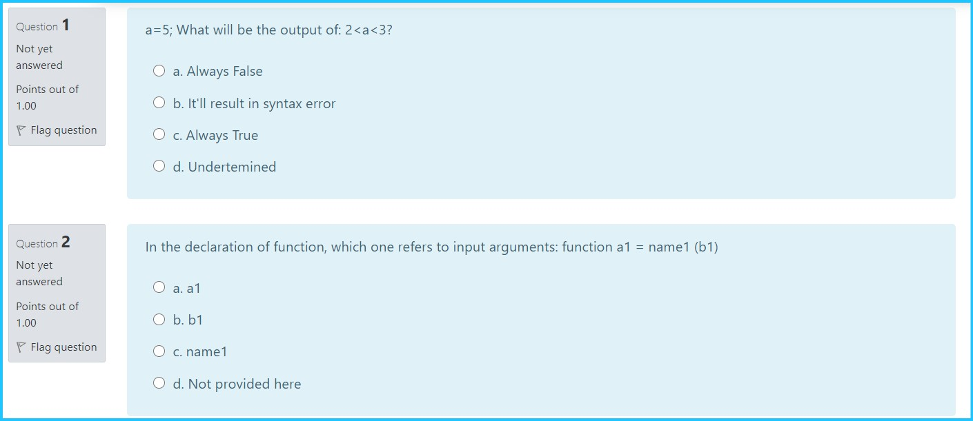 Solved Question 1 a=5; What will be the output of: 2 | Chegg.com