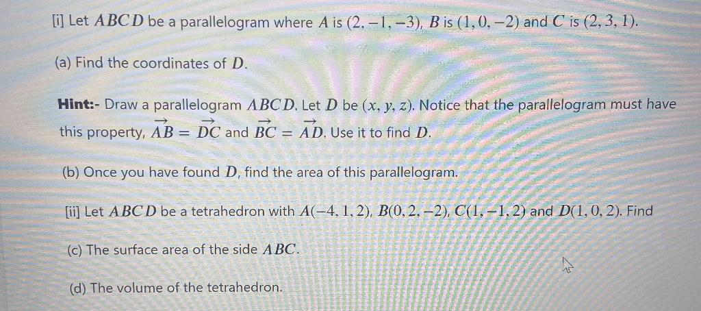 Solved [i] Let ABCD be a parallelogram where A is | Chegg.com