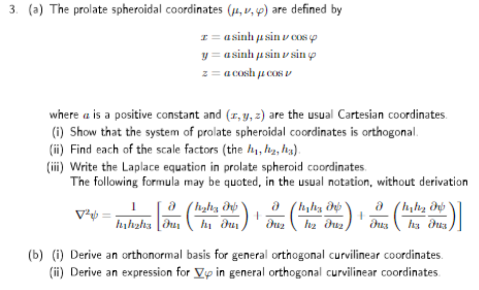 3. (a) The prolate spheroidal coordinates (μ,ν,φ) are | Chegg.com