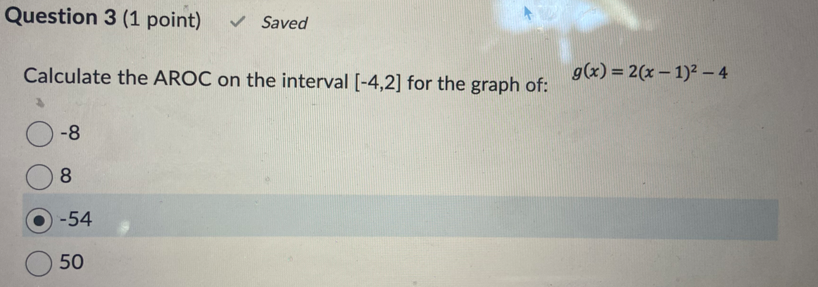 Solved Calculate the AROC on the interval [−4,2] for the | Chegg.com