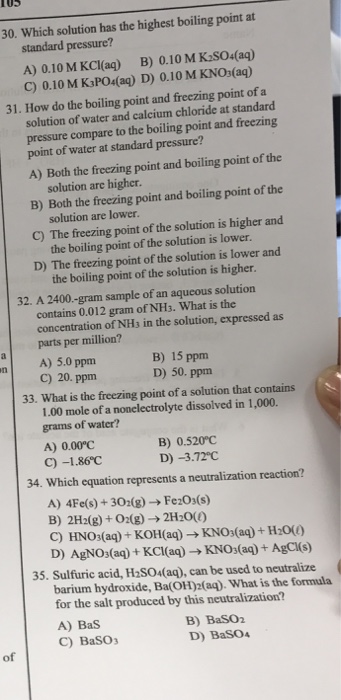 Solved Which solution has the highest boiling point at | Chegg.com