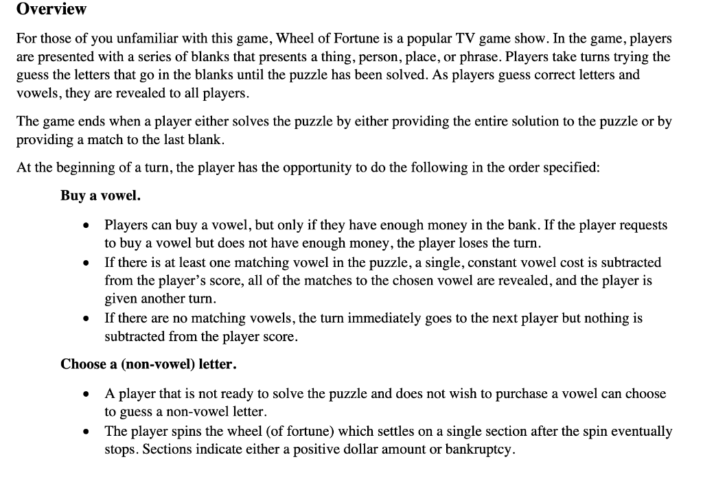 Solved those of you unfamiliar with this game, Wheel of | Chegg.com