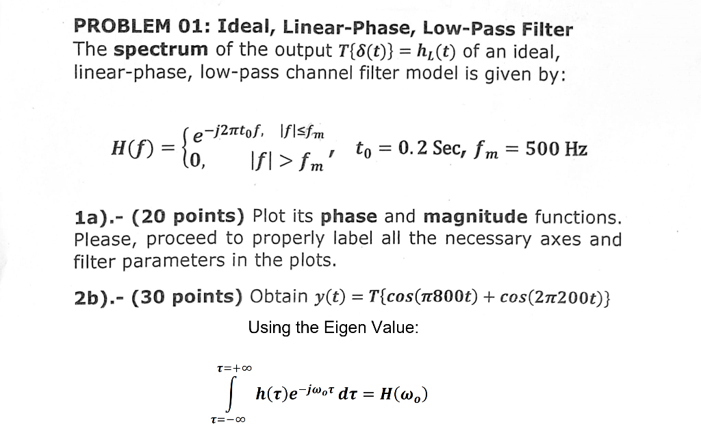 Solved PROBLEM 01: Ideal, Linear-Phase, Low-Pass Filter The | Chegg.com