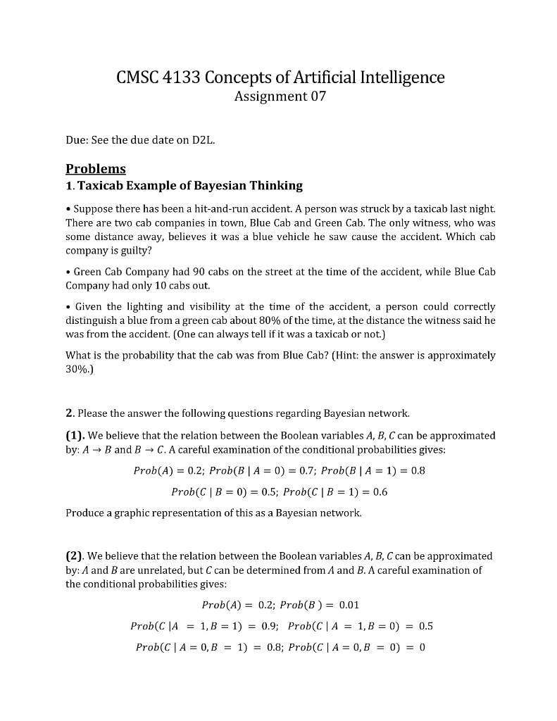 CMSC 4133 Concepts of Artificial Intelligence | Chegg.com