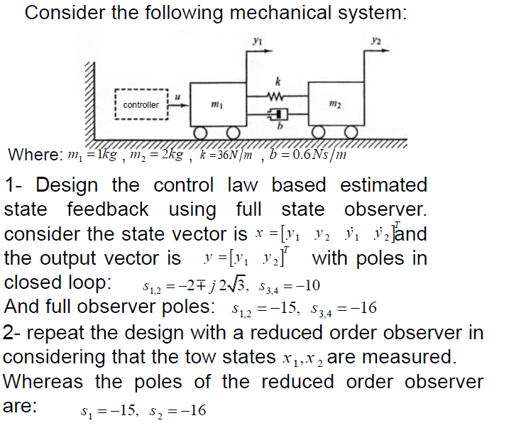 Consider the following mechanical system: Y1 y2 | Chegg.com
