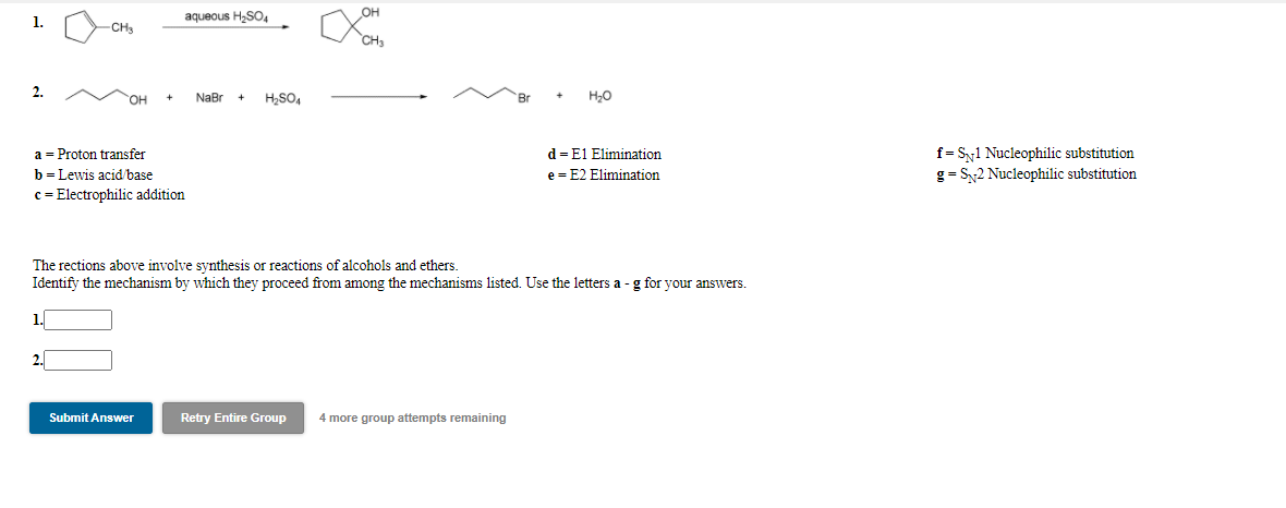Solved 1. aqueous H2SO4 -CH3 2. OH NaBr H2SO4 H20 a = Proton | Chegg.com