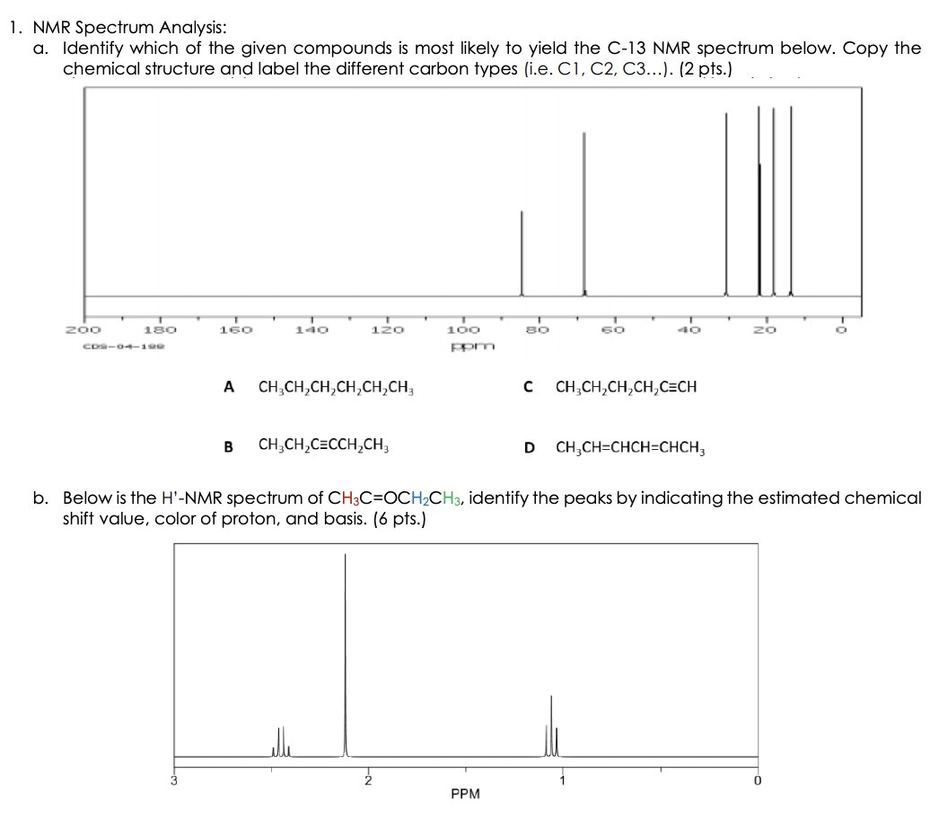 Solved 1. NMR Spectrum Analysis: a. Identify which of the | Chegg.com