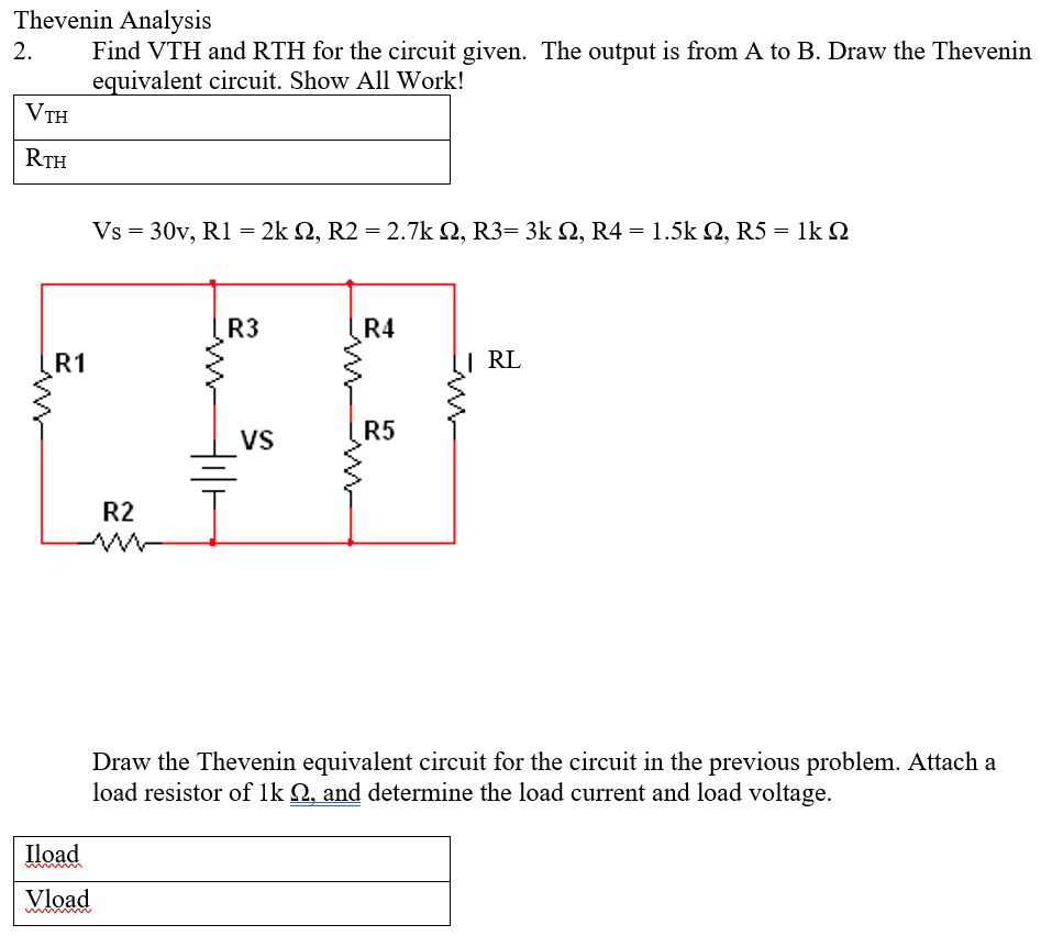 Solved Thevenin Analysis 2. Find VTH and RTH for the circuit | Chegg.com