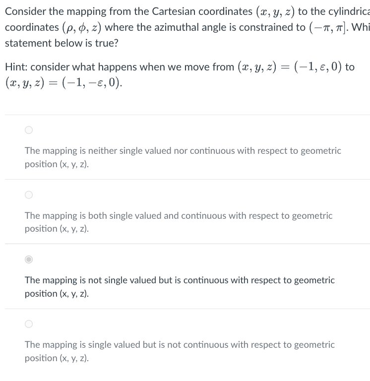Solved Consider the mapping from the Cartesian coordinates | Chegg.com