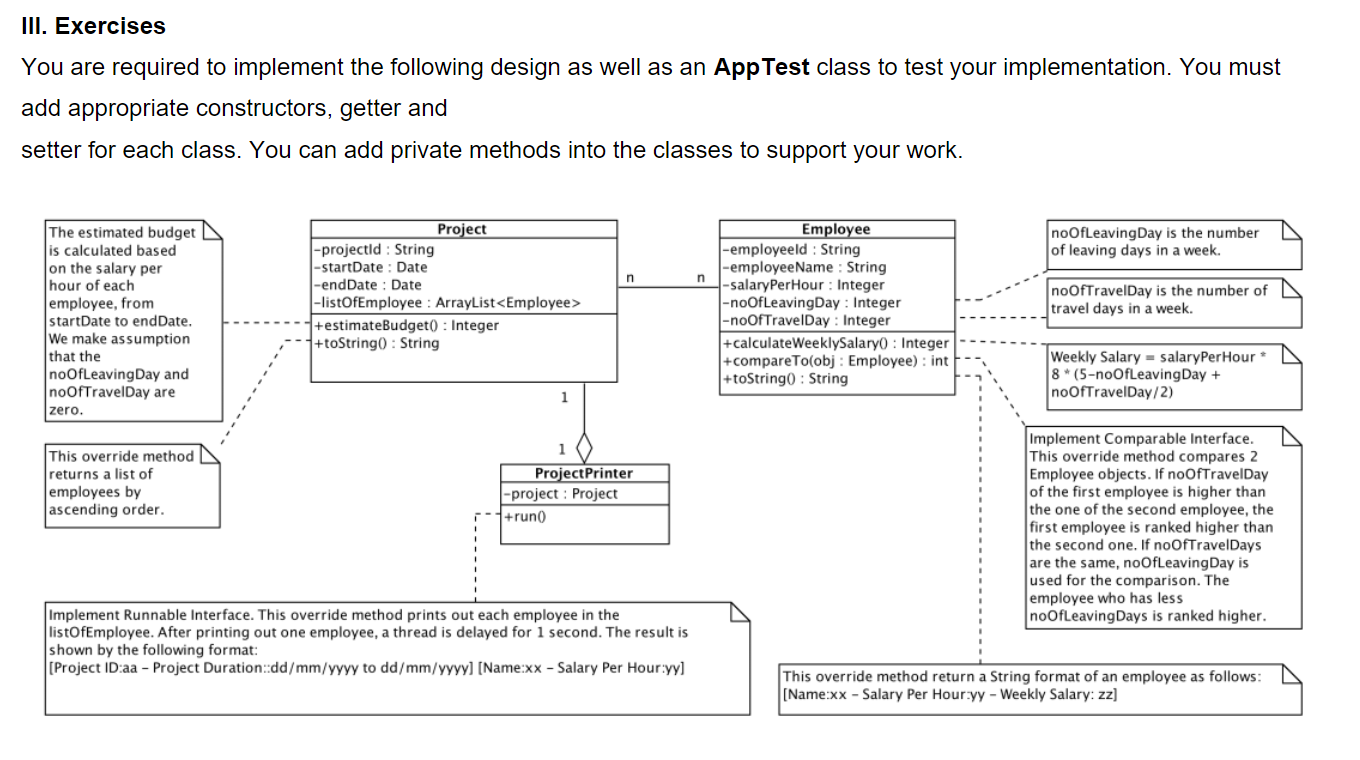 Solved III. Exercises You are required to implement the | Chegg.com