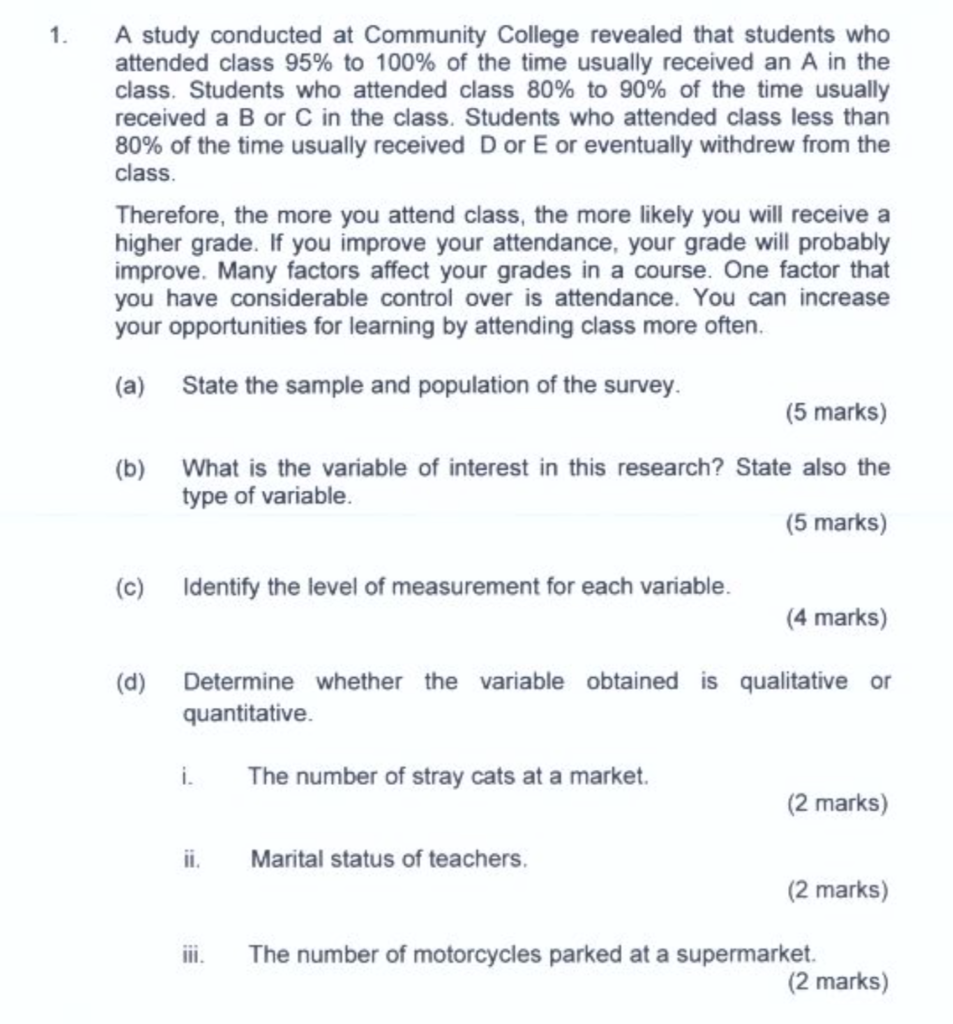 Solved 1. A study conducted at Community College revealed | Chegg.com