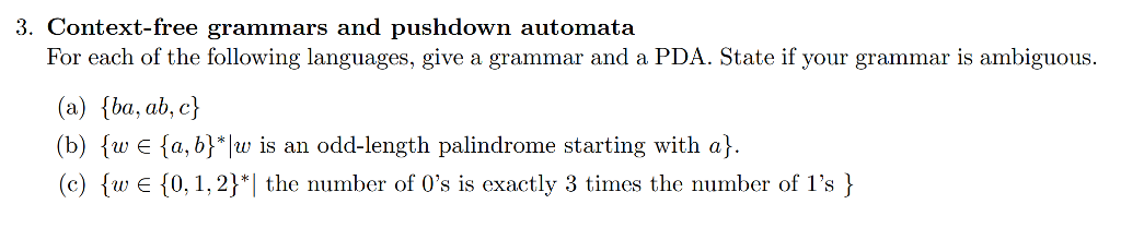Solved 3. Context-free grammars and pushdown automata For | Chegg.com