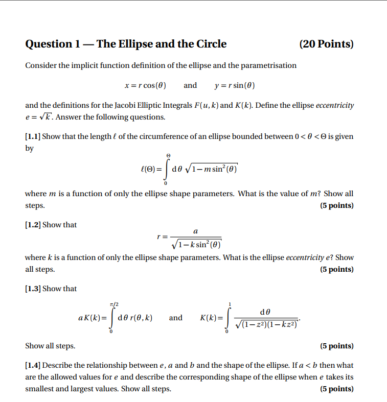 Solved Question 1 - ﻿The Ellipse and the Circle(20 | Chegg.com