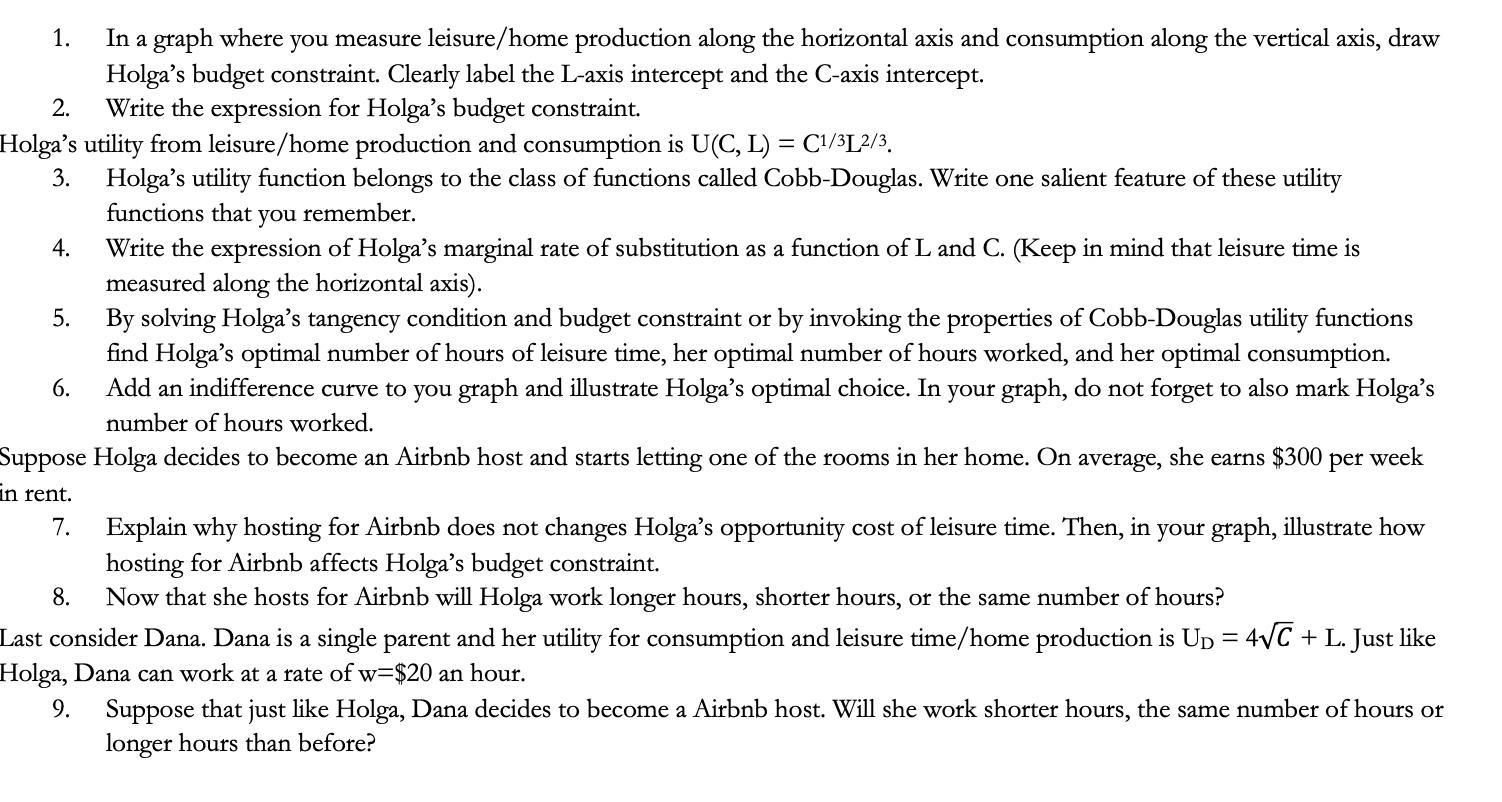 Problem 3 (Labor Supply - Optimal time allocation - | Chegg.com