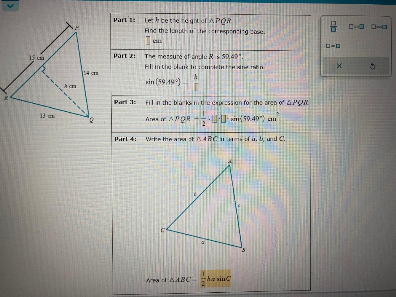 Solved Part 1: Let h be the height of PQR. Find the length | Chegg.com
