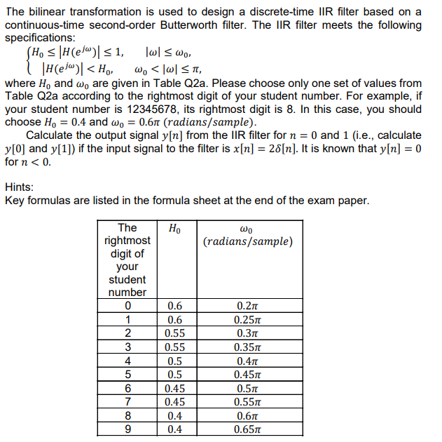 Solved The bilinear transformation is used to design a | Chegg.com