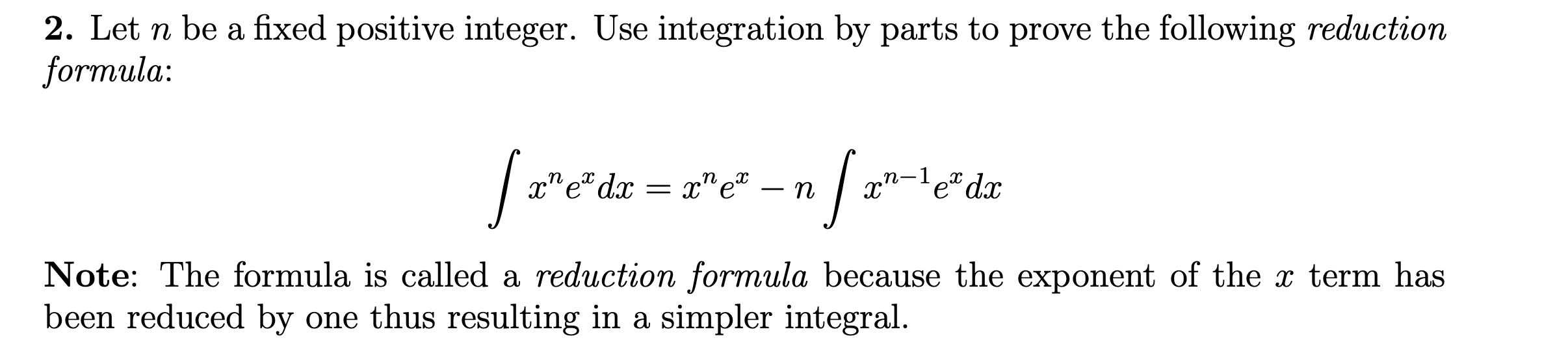 Solved 2. Let n be a fixed positive integer. Use integration | Chegg.com