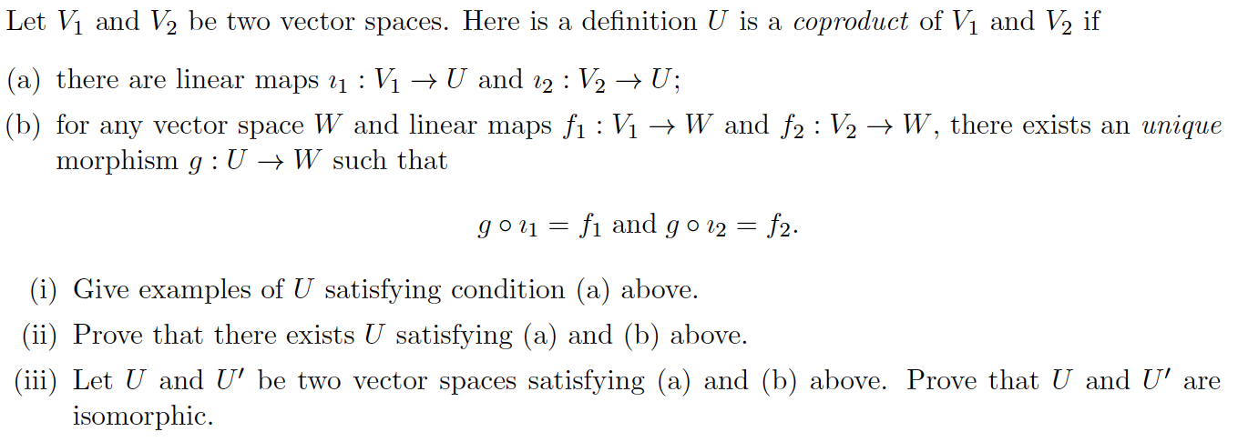 Solved Let V1 ﻿and V2 ﻿be two vector spaces. Here is a | Chegg.com