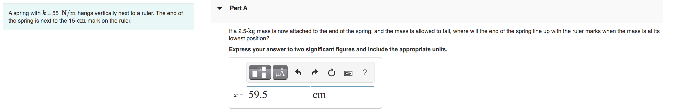 Solved A spring with k=55 N/m hangs vertically next to a | Chegg.com