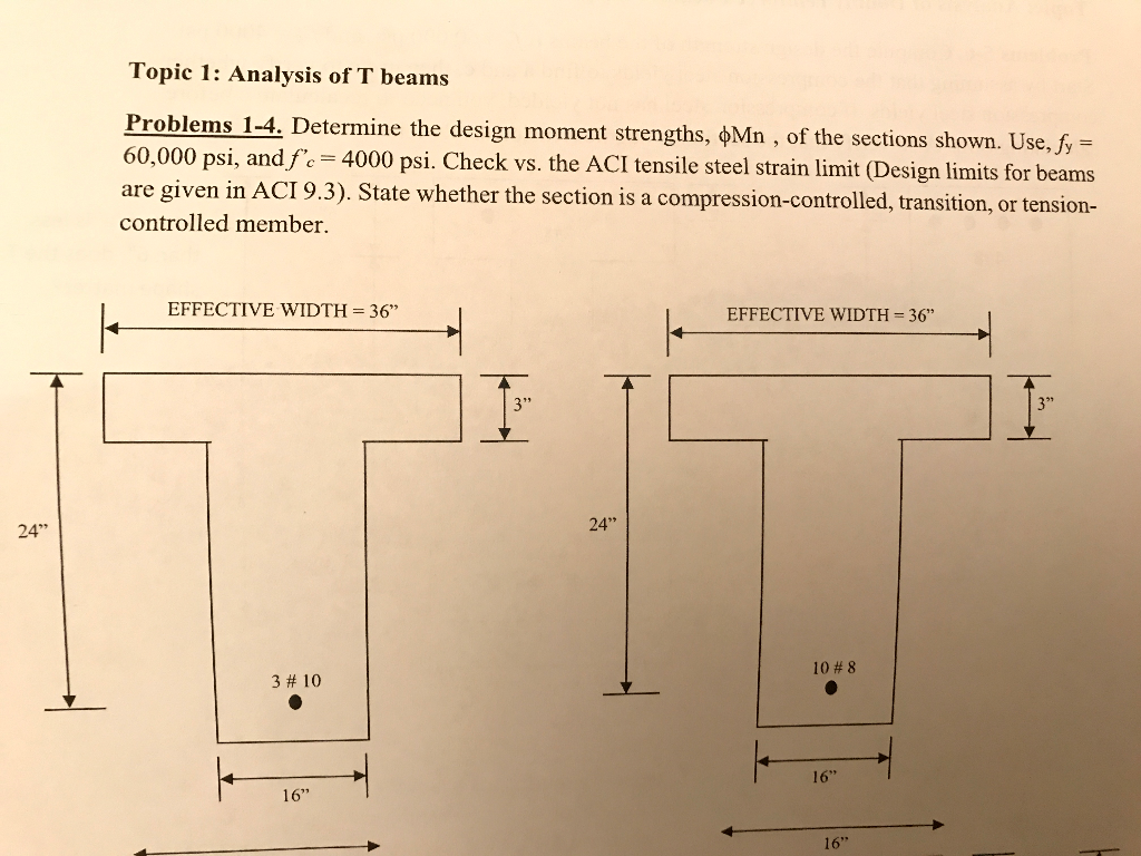 Solved Topic 1: Analysis of T beams Problems 1-4. Determine | Chegg.com
