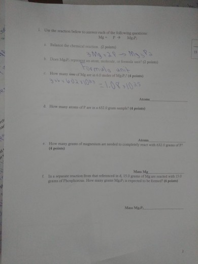 Solved Reaction= Mg+P>Mg3P2 How many atoms of P are in a | Chegg.com