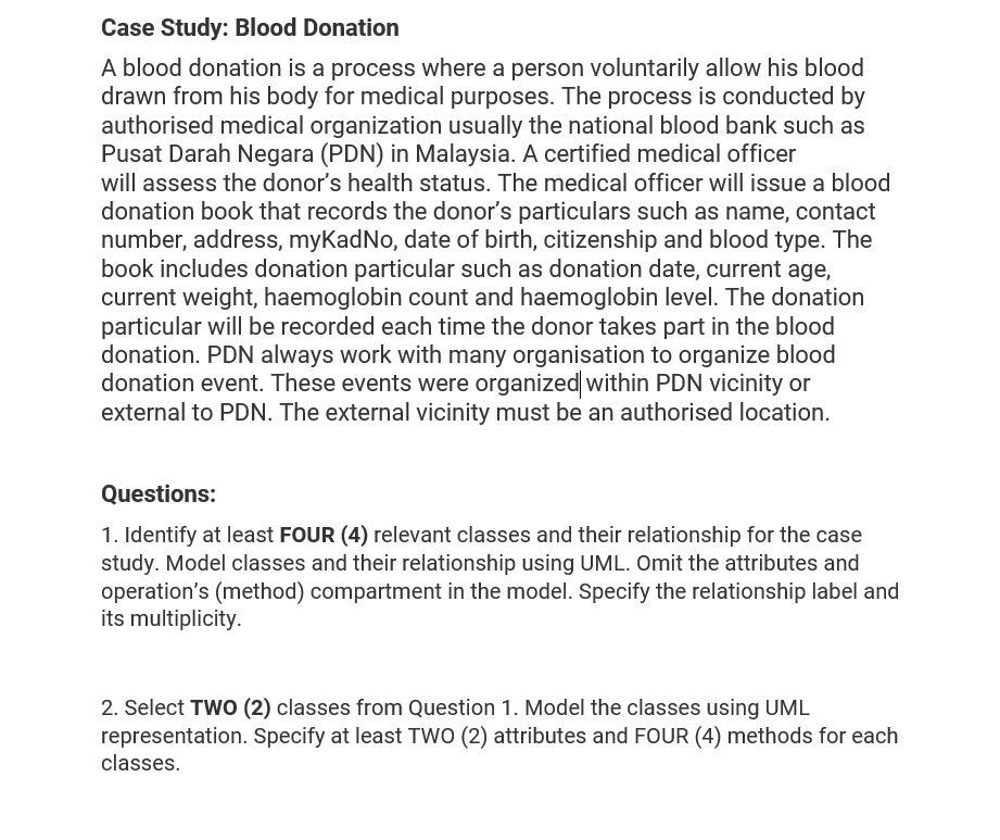 Case Study: Blood Donation A blood donation is a | Chegg.com