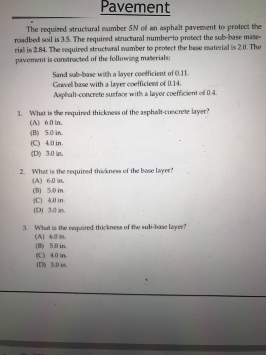 Solved Pavement The required structural number SN of an | Chegg.com