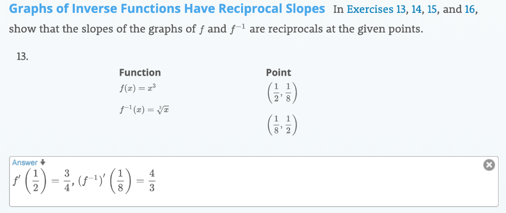 Solved Graphs of Inverse Functions Have Reciprocal Slopes In | Chegg.com