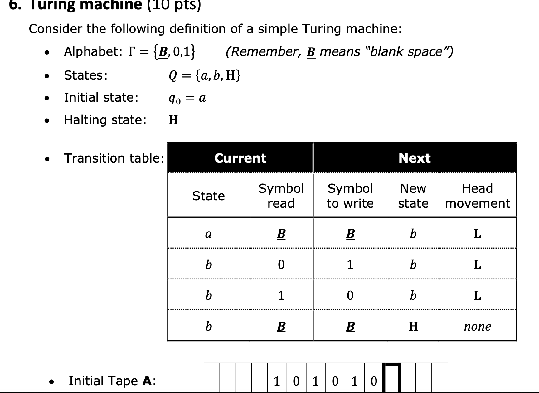 Solved Iurıng machıne (10 ﻿pts)Consider the following | Chegg.com