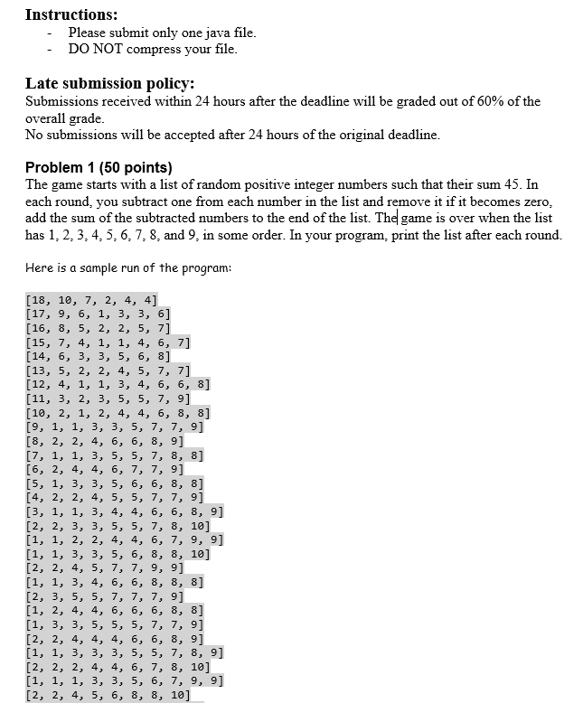 Solved Instructions: - Please submit only one java file. - | Chegg.com