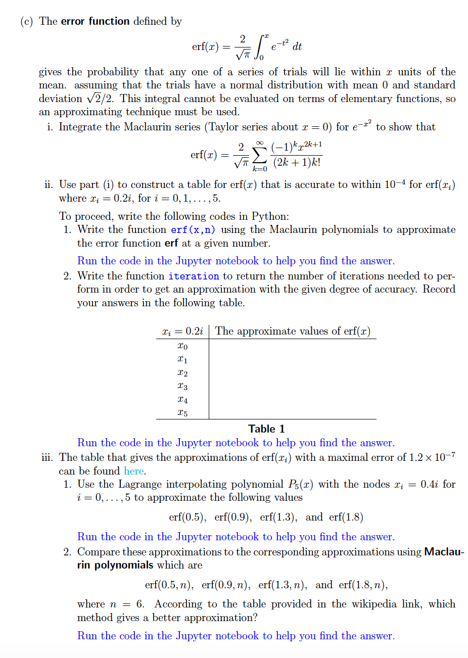 (c) The error function defined by 2 erf(2) e o-ta = | Chegg.com