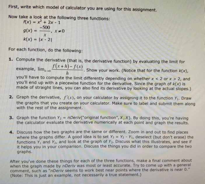 Solved First, write which model of calculator you are using | Chegg.com