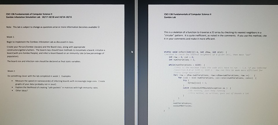 CSCI 136 Fundamentals of Computer Science II Zombie | Chegg.com