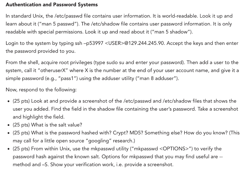 Authentication and Password Systems In standard Unix, | Chegg.com