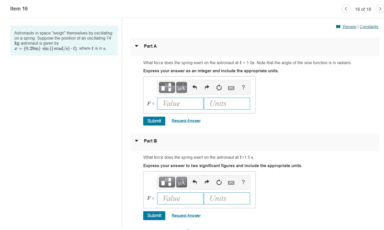 Solved Item 16 16 of 18 A Review Constants Astronauts in | Chegg.com