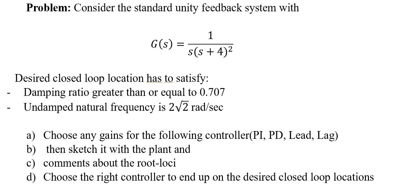 Solved Problem: Consider the standard unity feedback system | Chegg.com